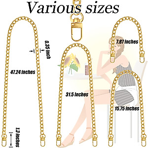 Yuronam 4 Different Sizes Flat Purse Chain Iron Bag Link Chains Shoulder Straps Chains with Metal Buckles Hook for Replacement, DIY Handbags Crafts, 47.2/31.5/15.7/7.9 Inches(Gold)