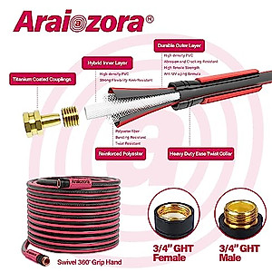 Garden Hose 50 FT,Heavy Duty Kink-resistant Hybrid 5/8 Inch Flexible Rubber Water Hose Kit With Solid Brass Twist Hose Nozzle & Hose Holder,All-weather,Lightweight,Burst 600PSI