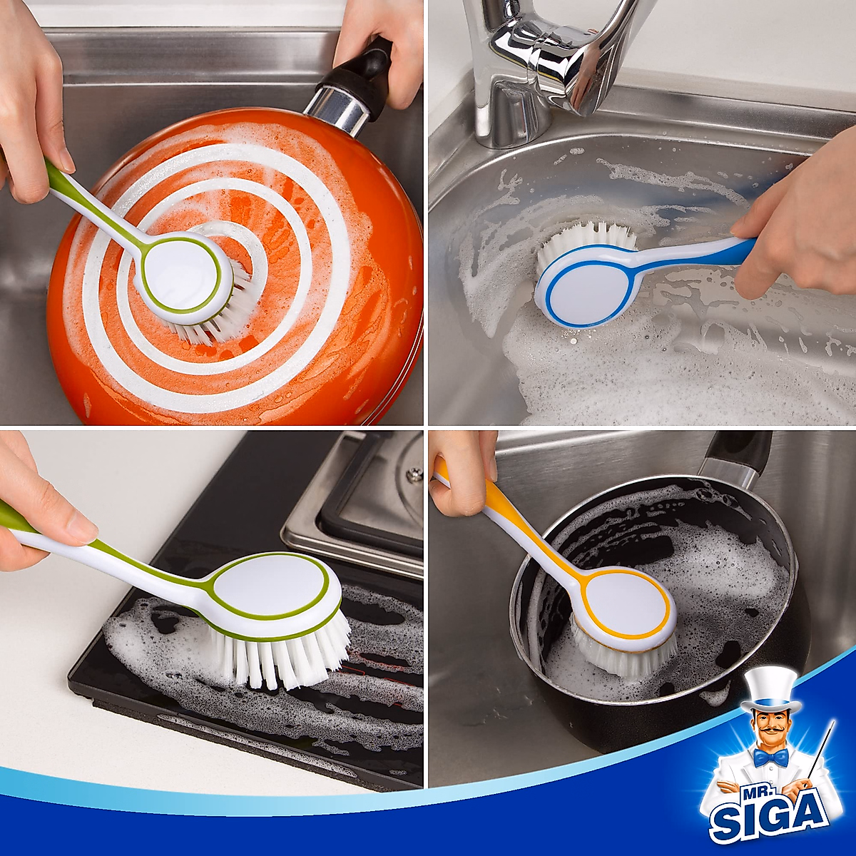 MR.SIGA Round Dish Brush, Size: Dia 5.5 x 25cm - Pack of 3