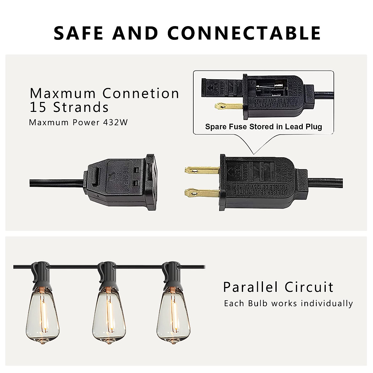 DAMAING Outdoor LED 100 FT Patio String Lights,52 ST38 Shatterproof Edison Style LED Bulbs,Vintage Plastic String Lights Waterproof for Bistro Gazebos Backyard Balcony Porch.