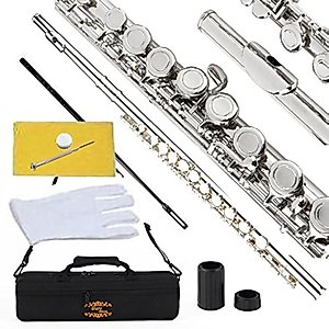 Glory Closed Hole C Flute With Case, Tuning Rod and Cloth, Gloves, Nickel Siver