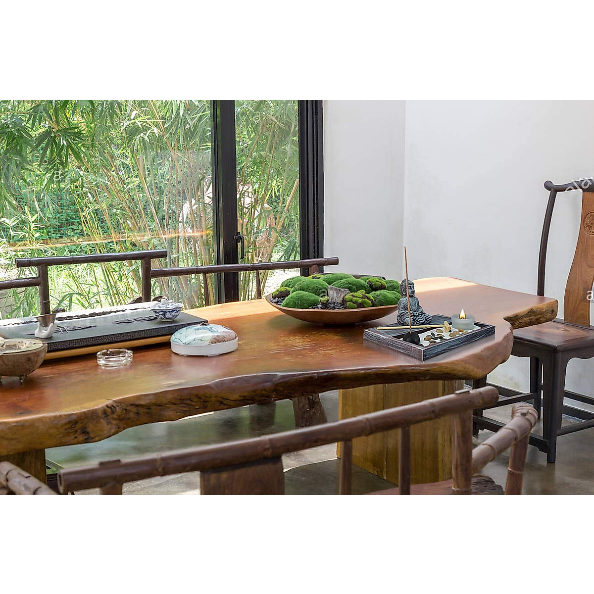 Zen Garden Deluxe Desk Meditation Garden Grey Buddha Statue with Rocks, Tea Light Holder, Rake, Incense and Incense Holder, Sand and Base - Peace & Tranquility (Candle Not Included)