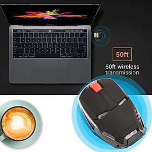 Ergonomic Wireless Mouse Cool Iron Man Mouse 2.4G Portable Mobile Computer Click Silent Mouse Optical Mice with USB Receiver, Black or Golden for Notebook PC Laptop Computer Mac Book, Add a Keychain