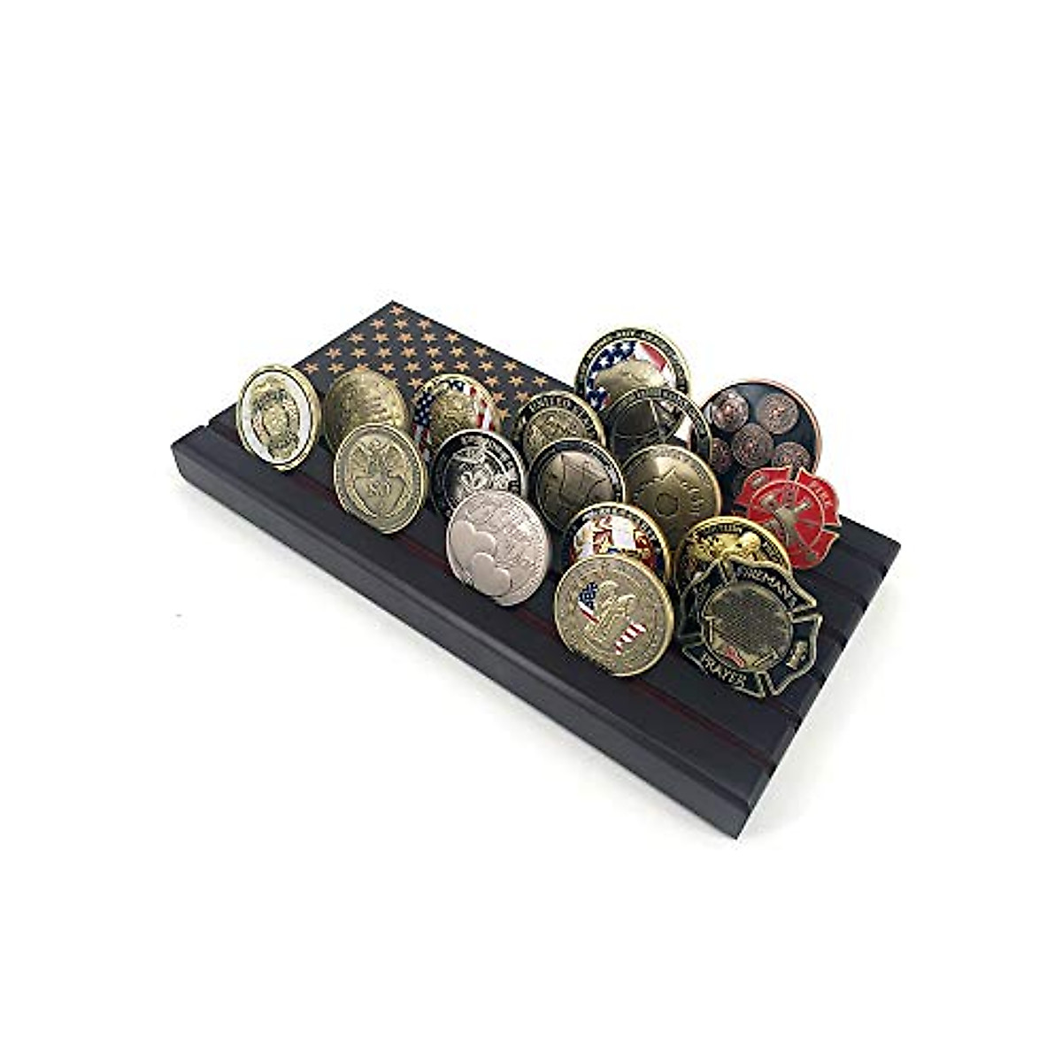 American Flag 6 Row Challenge Coin Display Stand Case Military Coin Holder Display