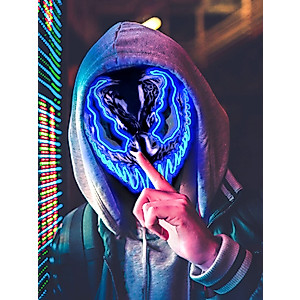 Venobat Mask Halloween LED Light Up Mask for Adults Kids: 2 Pack Dark and Evil Glowing Eyes Neon Mask with 3 Lighting Modes EL Wire - Ideal Gift for Men Women Costume Party - Blue Red