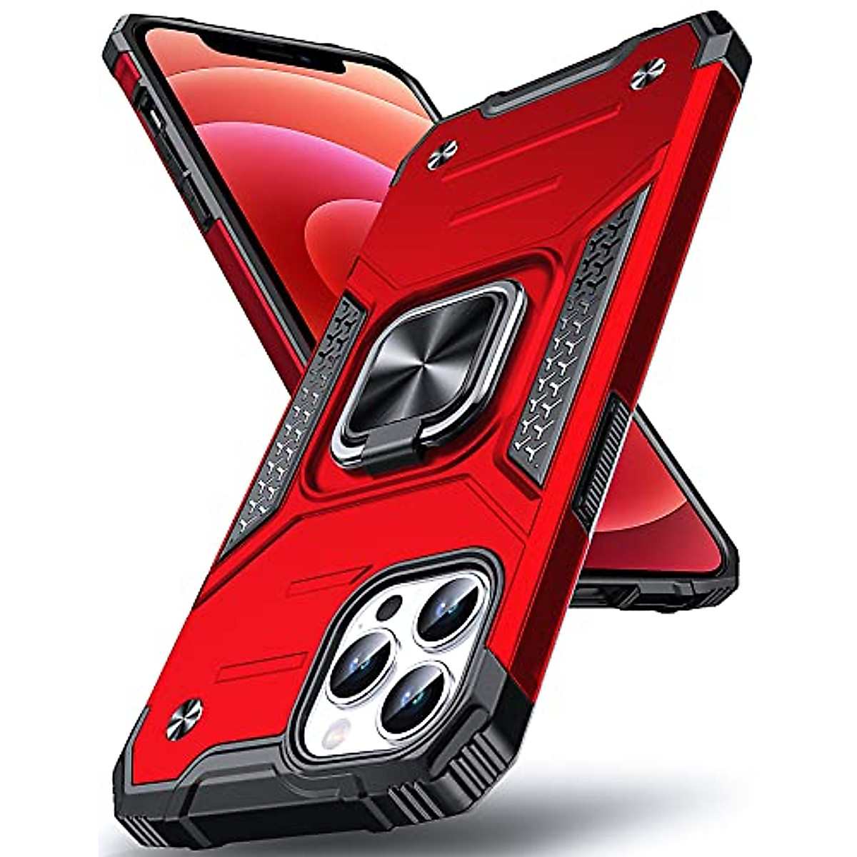 Anqrp Designed for iPhone 12 & iPhone 12 Pro Case, Military Grade Protective Phone Case Cover with Enhanced Metal Ring Kickstand [Support Magnet Mount] Compatible with iPhone 12/12 Pro, Red