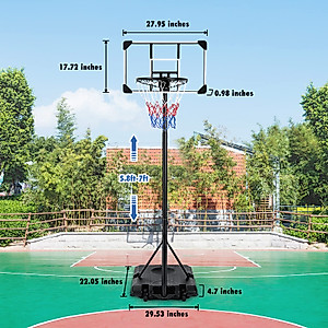 Basketball Hoop 28IN Basketball Goal Basketball Hoop Outdoor with 5.8ft-7ft Height Adjustable Basketball Backboard & Wheels Basketball Equipment for Adults Indoor Outdoor Gym Use