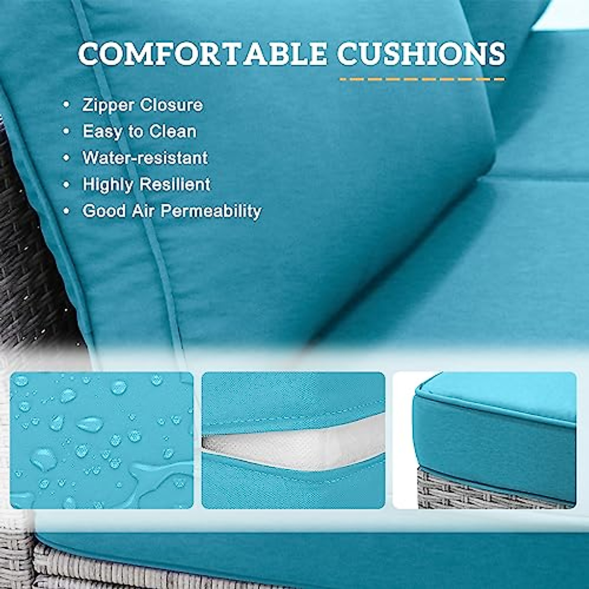 EAGLE PEAK 12 Piece Outdoor Wicker Patio Furniture Set with 2 Coffee Tables, PE Rattan Sectional Conversation Sofa Set with Seating for 10 People, Light Blue