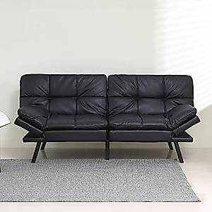 TRIPLE TREE Modern Convertible Futon Couch Sofa Bed, Folding Sleeper Sofa Memory Foam Couch Loveseat Sleeper Daybed with Adjustable Armrest and Backrest for Living Room,Offices, Apartments, Black PU