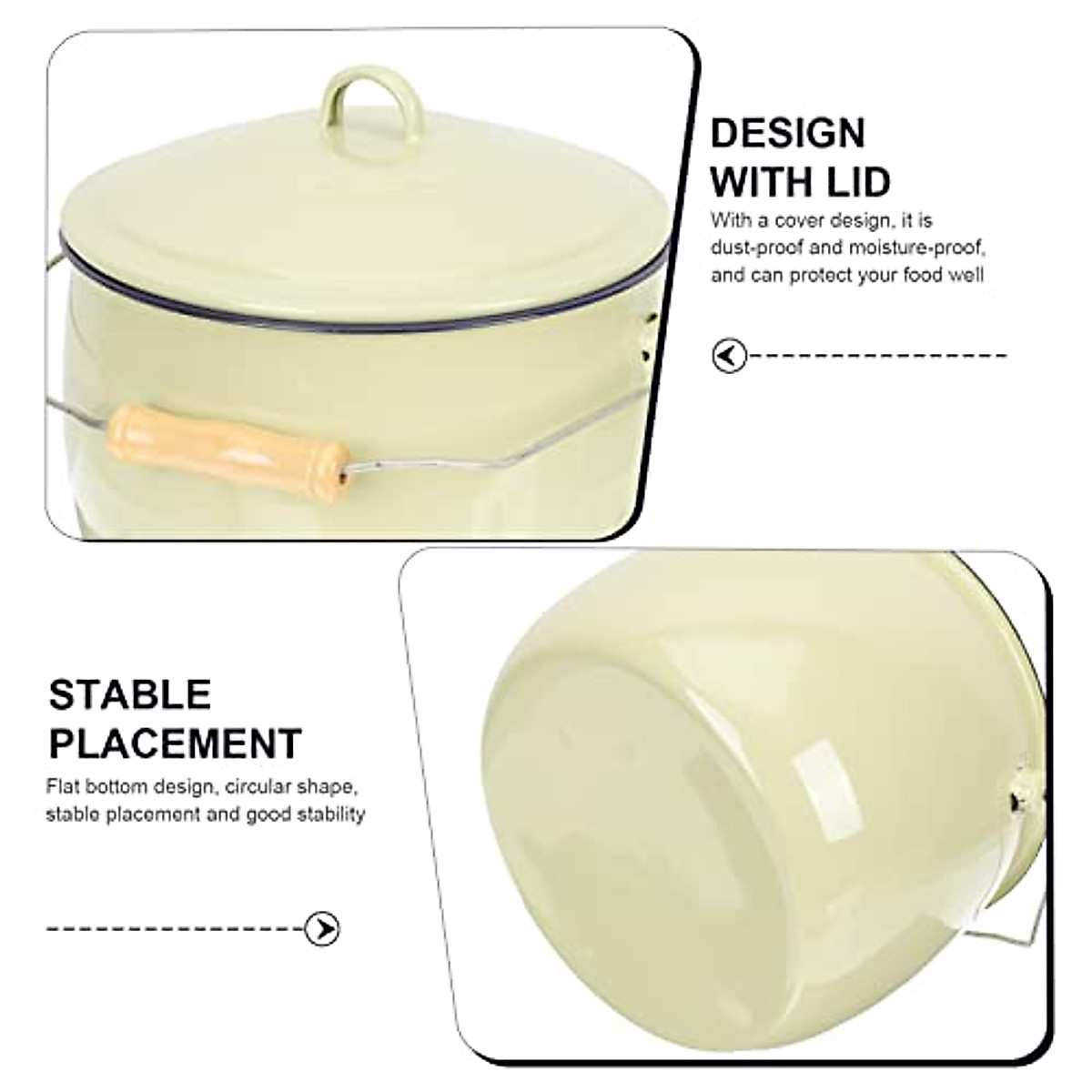 Zerodeko Enamel Kitchen Canister Food Storage Container Enamel Rice Bowl Flour and Sugar Containers Food Storage Containers for Dry Food Sugar Coffee Tea Light Green