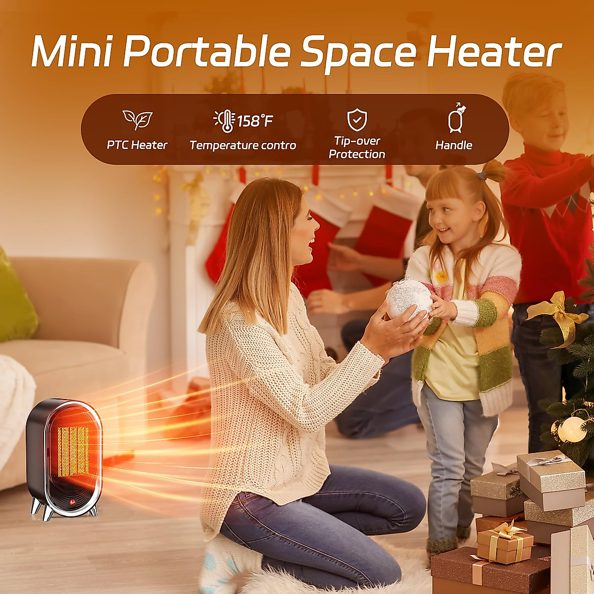 Feculs Space Heaters for Indoor Use, 900W Space Heater Indoor, Small Office Heater for Indoor Use with 2 Heating Modes, Overheat & Tip-Over Protection, Portable Desk Heater for Office Bedroom