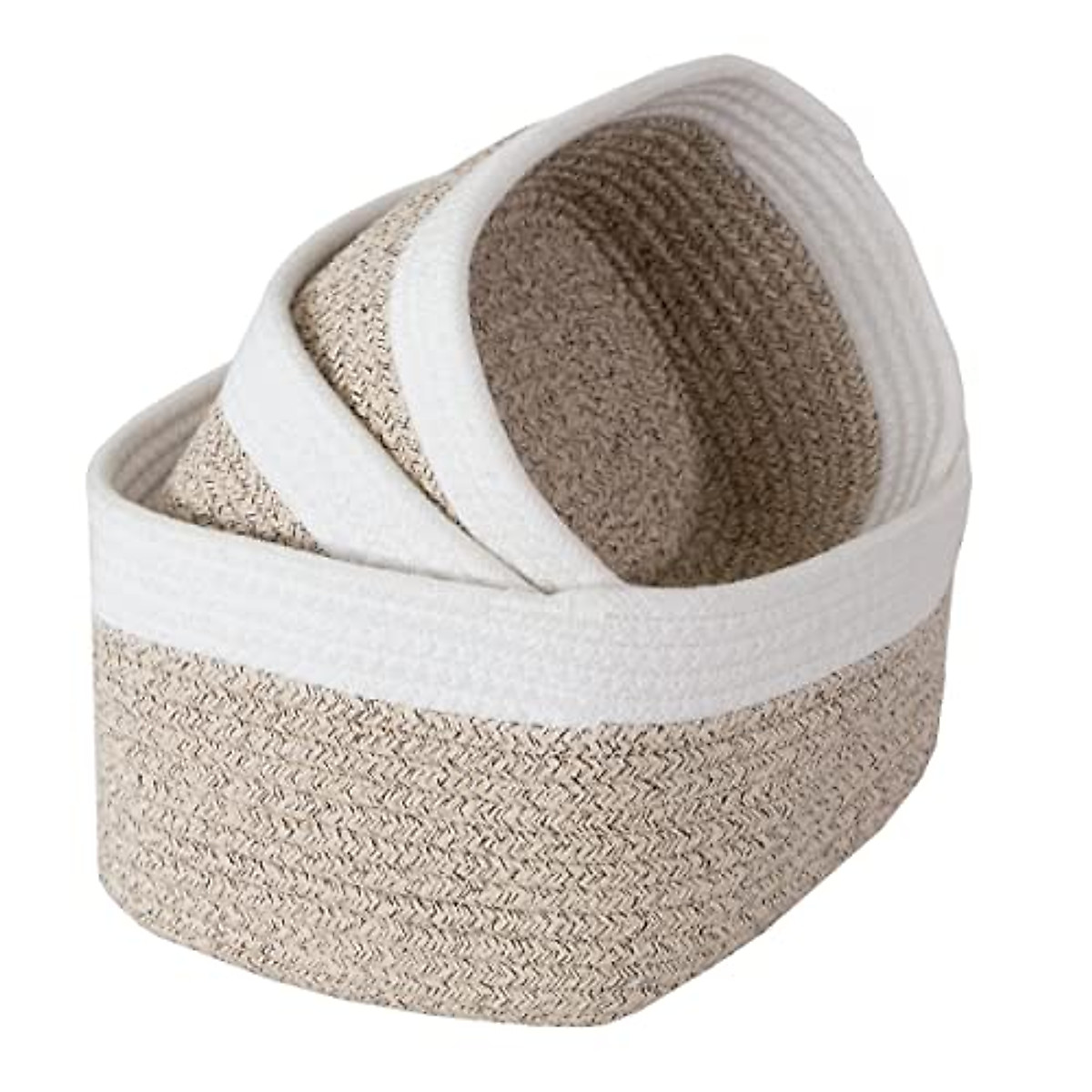 Home-Complete 3-Piece Set Small, Medium, and Large Rope Baskets for Makeup, Towel, Nursery, Office and Classroom Storage, White and Natural