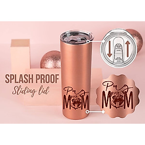 Onebttl Pug Gifts, Dog Lover Gifts, Gifts for Dog Mom, Dog Owner, Women, Girls, Friends, Daughters, Coworkers, 20Oz Skinny Tumbler, Pug Mom, Rose Gold