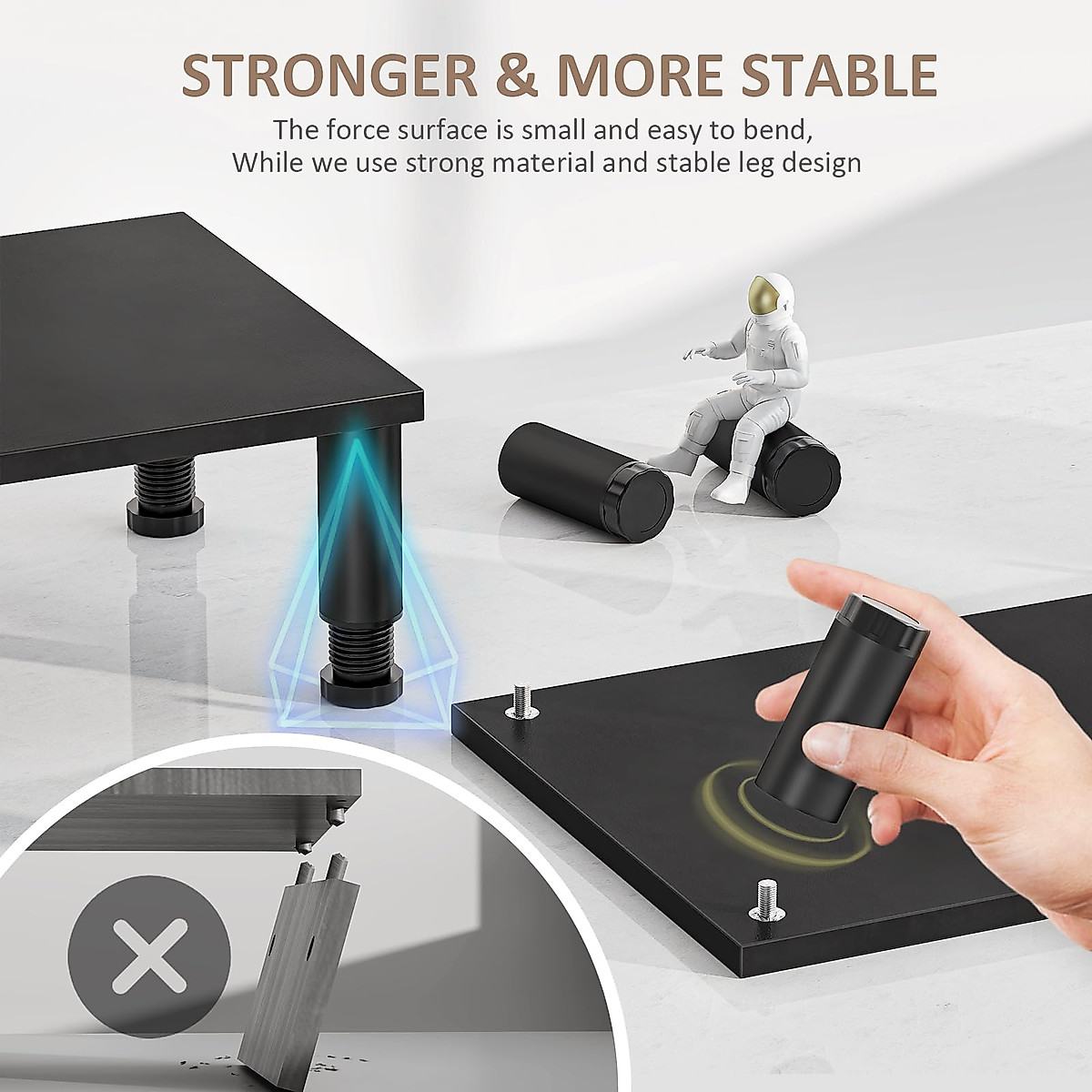 AX Waber Dual Monitor Riser, Adjustable Height Steel Leg Wooden Stand with Storage Space - Black