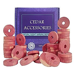 Omio Cedar Blocks for Clothes Storage - 54 Pcs 100% Aromatic Red Cedar Rings for Wardrobe Closets and Drawers, Cedar Wood Rings for Clothes Storage