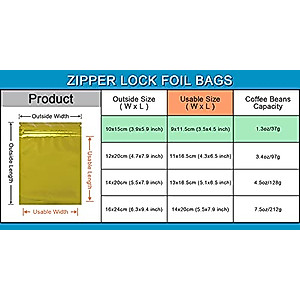 Zipper Lock Gold Aluminum Foil Bags for Zip Resealable Airtight Lock Mylar Bags for Long Term Food Storage with Tear Notch (100, 3.9x5.9 inch)