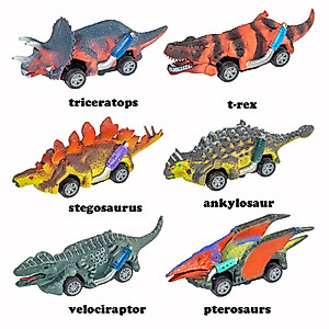 ABCaptain Dinosaur Toys Pull Back Cars for Boys Kids Toddlers 3-7 Year Old, Dino Monster Trucks Birthday Easter for Age 3 4 5 6 (6Pcs-A)