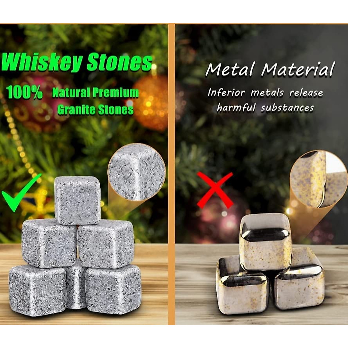 Whiskey gift set for men cigar glasses gift set of 2 Old Fashioned Square Glasses with intended cigar rest, Granite Chilling Rocks, Tongs, Velvet Pouch and cigar Cutter. gift set for men, dad, husband