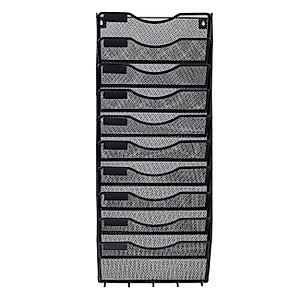 EasyPAG Hanging File Organizer Wall Mount 10 Pocket Vertical Wall Folder Holder Mail Organizer with 5 Key Hook for Office and Classroom,Black