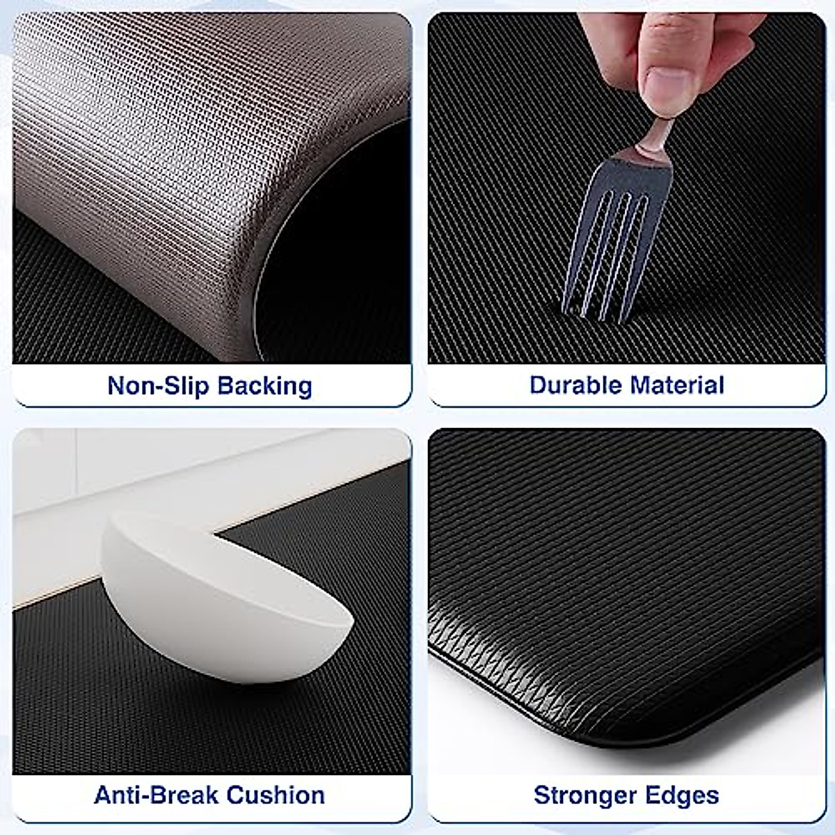 StepRite Kitchen Mat, 2PCS Kitchen Rugs, Cushioned Anti Fatigue Kitchen Mats for Floor, Non-Slip Standing Desk Mat, Waterproof Kitchen Rug Set for Kitchen, Floor, Office (17 "×47" +17 "×30 ", Black)