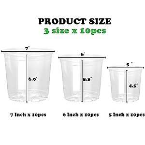 RAOOKIF 30 Pack 5/6/7 Inch Reinforced Clear Nursery Pots with Drainage Holes, Clear Nursery pots Variety Pack, Transparent Plastic Plant Pots for Seedlings, Clear Seed Starters