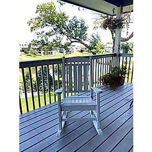 Xilingol Patio Rocking Chair, Poly Lumber Porch Rocker with High Back, 400Lbs Support Rocking Chairs for Outdoor Garden Lawn, White