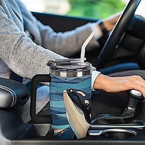 STVNKML 40 Oz Tumbler with Handle Orca Killer Whale Print Stainless Steel Coffee Mug Reusable Travel Mug Leak-proof Insulated Car Cup Large Capacity Tumbler for Travel, Outdoor, Home Use (Black)