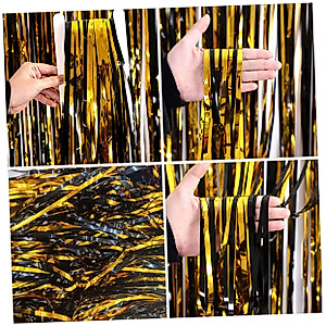 FUOYLOO 2pcs Black Gold Rain Curtain Backdrop Curtain for Party Graduation Fringe Curtain Party Supplies Prom Props Fringe Backdrop Streamer Aluminum Foil The Pet Baby Metal Foil
