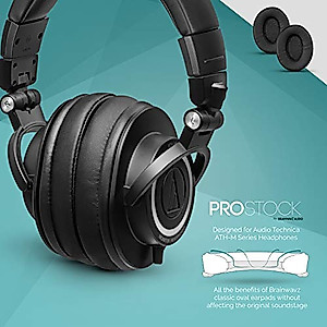 BRAINWAVZ ProStock ATH M50X Upgraded Earpads, Improves Comfort & Style Without Changing The Sound - Ear Pad Designed for ATH-M50X M50BTX M20X M30X M40X Headphones, Vegan Leather (Black)