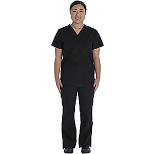Vital Threads Men and Women Scrubs Set V-Neck Top & Drawstring Pant, VT509C, M, Black