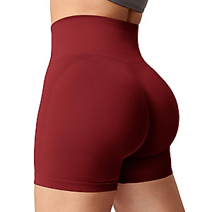 YEOREO Women Intensify Athletic Shorts Seamless Scrunch Workout Shorts High Waisted Active Gym Yoga Shorts Scarlet S