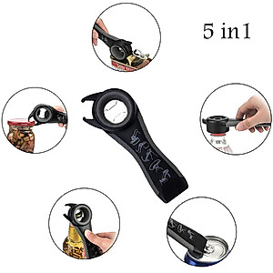 Multi Jar Bottle Opener,All in One Bottle Opener,5-in-1 and 6-in-1 Multi Opener Kitchen Tools Set,Can Jar Opener Kit with Ergonomic Anti Slip Grip Handle,Safe and Efficient Opening (Style 1)