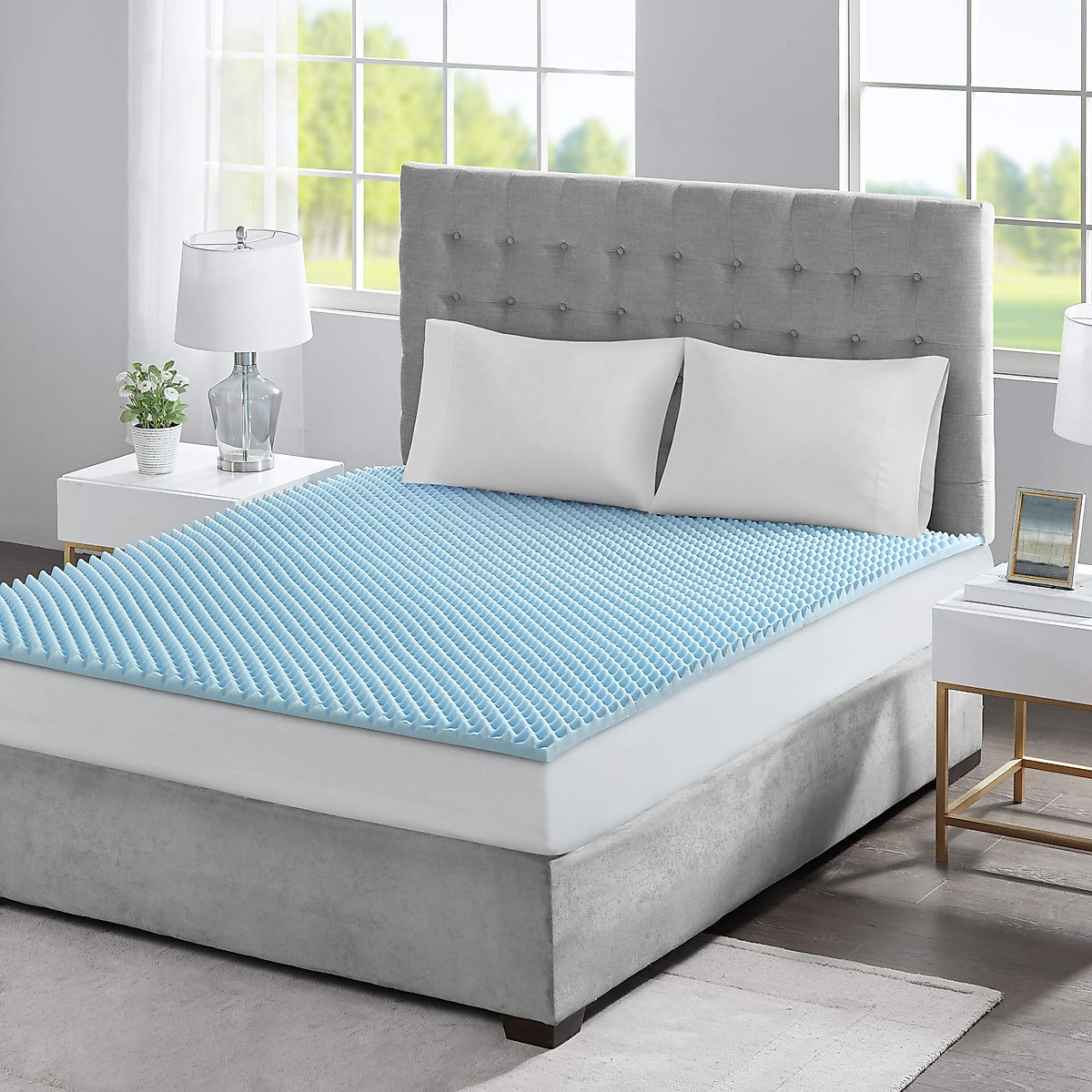 Sleep Philosophy Gel Infused Memory Foam Mattress Topper Luxurious, All Season Enhanced Bed Support, Full, 1.5" Thick, without Cover Blue