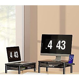 Zimilar Monitor Stand Riser with Metal Mesh Drawer, Height Adjustable Monitor Riser with Phone Holder for Computer, Laptop, Printer, Notebook, Premium Metal Computer Monitor Stand with Storage
