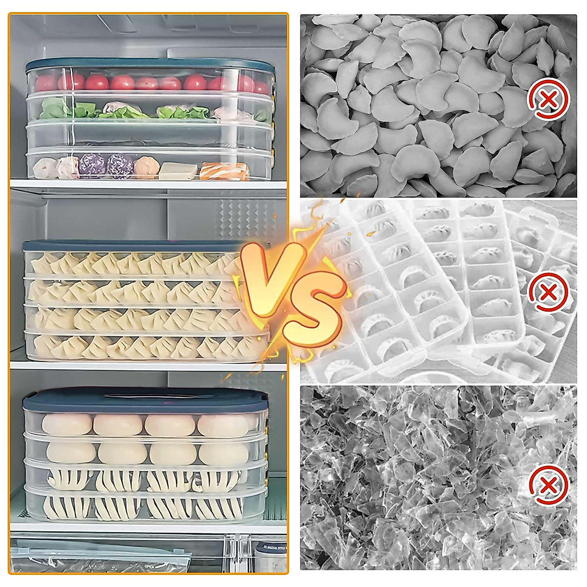 TOWEBOORY 4-Layer Dumpling Box,Food Storage Containers with Lids,Stackable Cookie Carrier with Lid and Handle,Cookie Storage Containers Airtight,Time Recoder