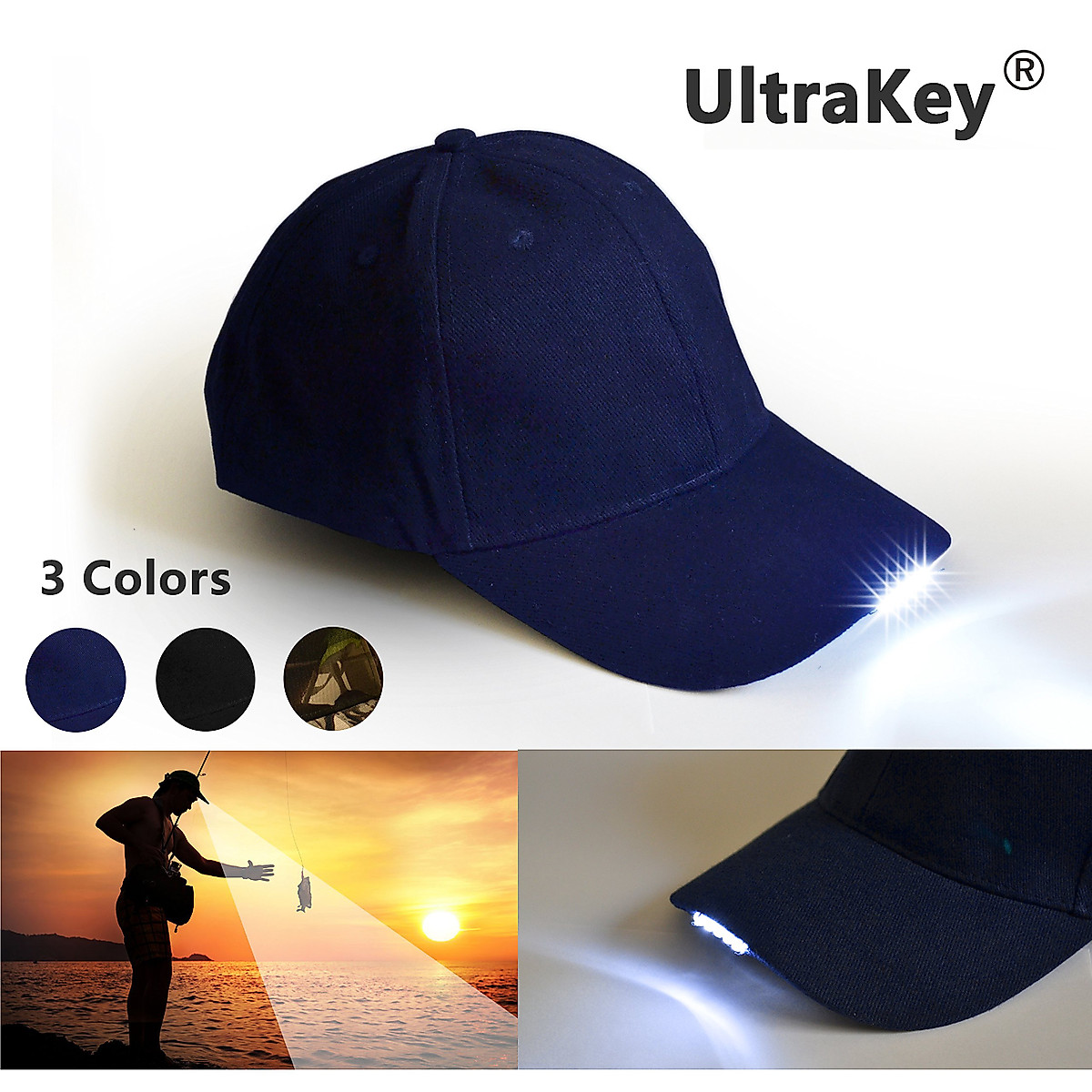 Hands Free LED Baseball Cap Hat for Outdoor Jogging Hip Hop Party Holiday Blue