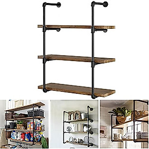 Melody House Industrial Pipe Shelving Wall Mounted Rustic Floating Shelves Iron Shelves for Wall DIY Bookshelf Brackets for Home Kitchen Office (4 Tier, 2 Pcs, 37” Tall, 12” Deep)