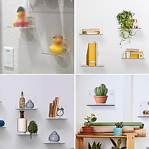 GSHLLO 4 Pcs Acrylic Floating Shelves Small Clear Wall Shelves Adhesive Hanging Shelves Wall Mounted Display Shelves Small Picture Books Shelves Small Display Ledge
