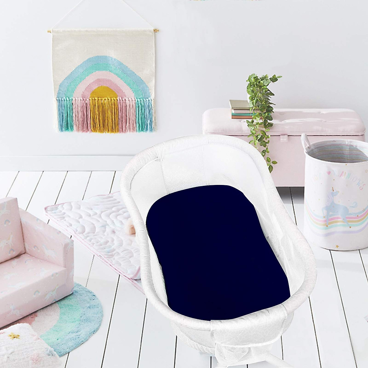 AMROSE Heavenly Soft Microfiber Bassinet Sheets, Compatible with Halo Bassinest Swivel Sleeper, 2 Pack Baby Sheet Set for Boys Girls, Gray & Navy Blue