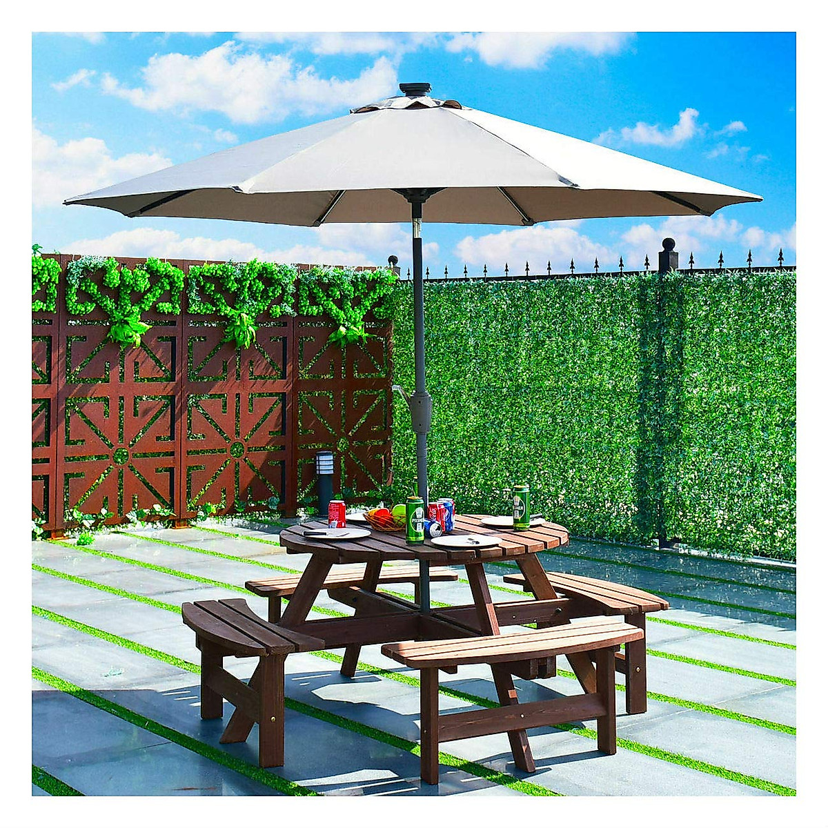 8 Seat Wood Picnic Table Beer Dining Seat Bench Set Pub Garden Yard