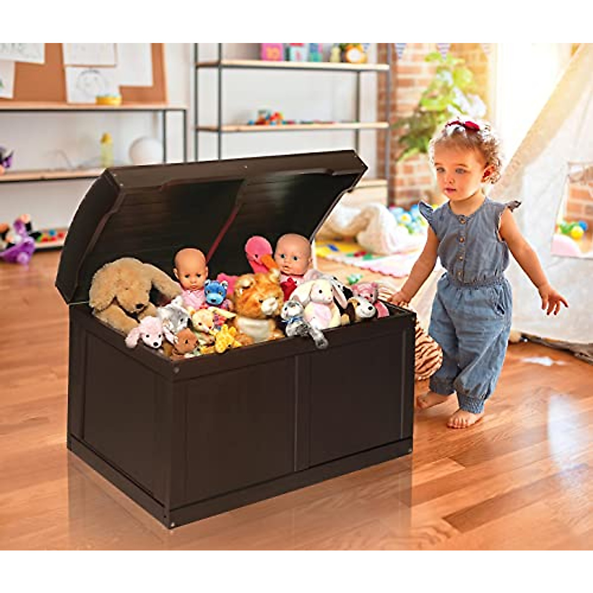Hardwood Safety Hinge Barrel Top Toy Storage Chest