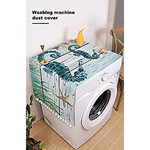 Washer Dryer Top Covers Hippocampus Ocean Life Fridge Dust Proof Cover Tablecloth Non Slip Nautical Compass Decorative Kitchen Appliance Protector with Side Storage Pockets 28x67inch