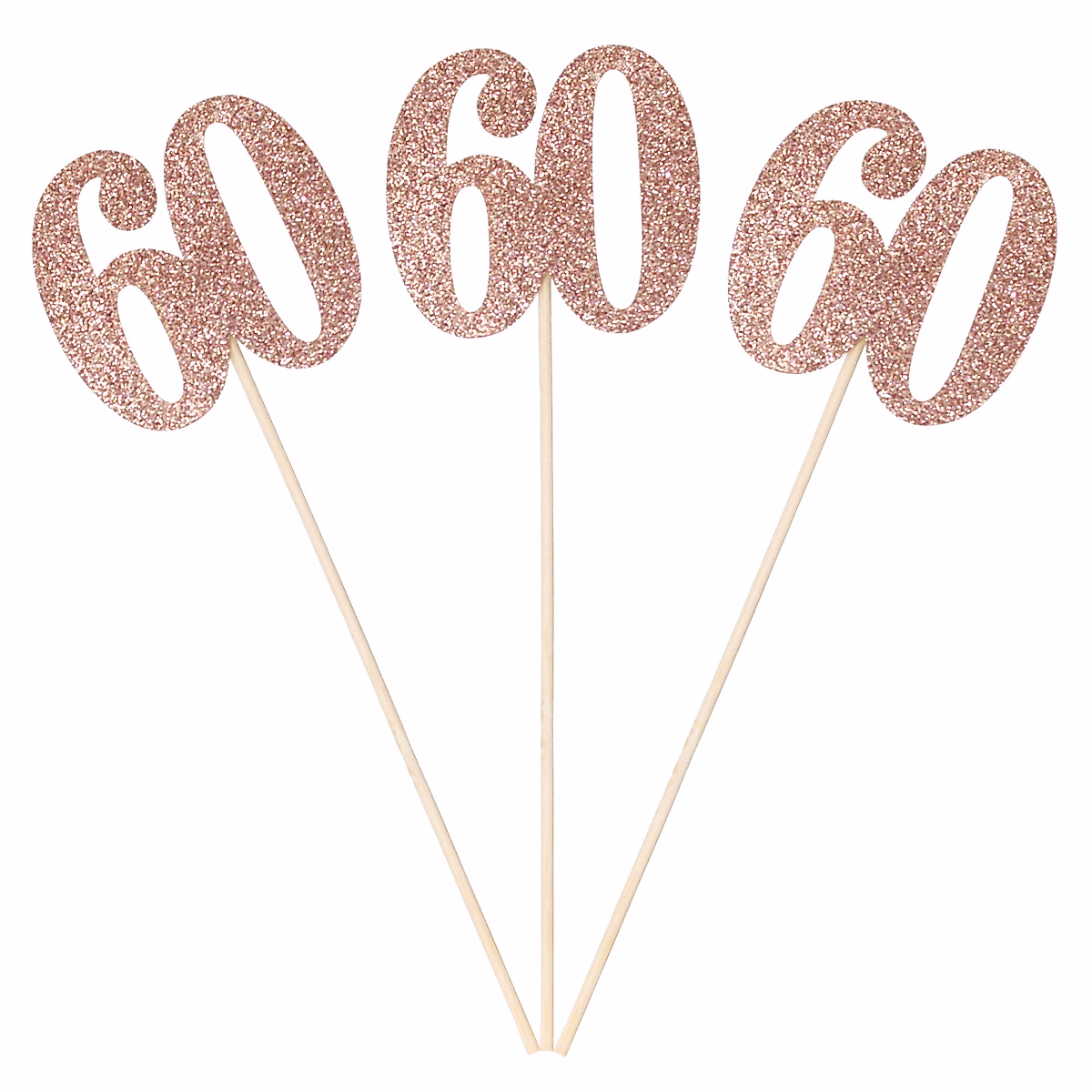 Set of 6 Number 60 Centerpiece Sticks Rose Gold Glitter 60th Birthday Table Centerpieces Flower Toppers Party Supplies