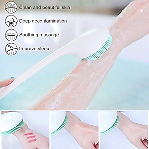 Silicone Body Scrubber Exfoliator, Back Brush Scrubber Long Handle for Shower with Soft Bristles, Shower Brush Scrubber for Body Men and Women, BPA Free, Non-Slip