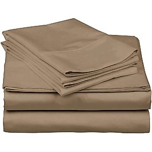 Mattress-Homes 600 Thread Count 100% Long Staple Soft Cotton, 4 Piece Sheets Set, RV Short Queen Size,Smooth & Soft Sateen Weave, Luxury Hotel Collection Bedding, Taupe Solid