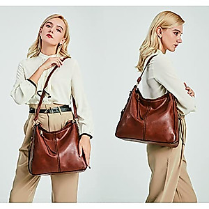 Meobvg Hobo Bag Handbags and Purses for Women, PU Leather Large Tote Shoulder Crossbody Shoulder Bags Set 2pcs (Brown)