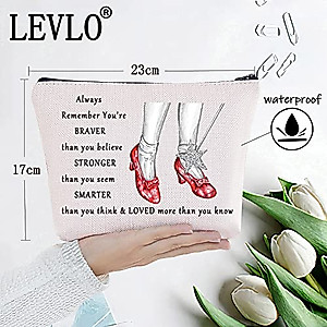 LEVLOPrincess Red Slippers Cosmetic Make up Bag You Are Braver Stronger Smarter Than You Think Gift Ruby Red Slippers Makeup Zipper Pouch Bag Wizard Movie Merch（ Doro Bag)
