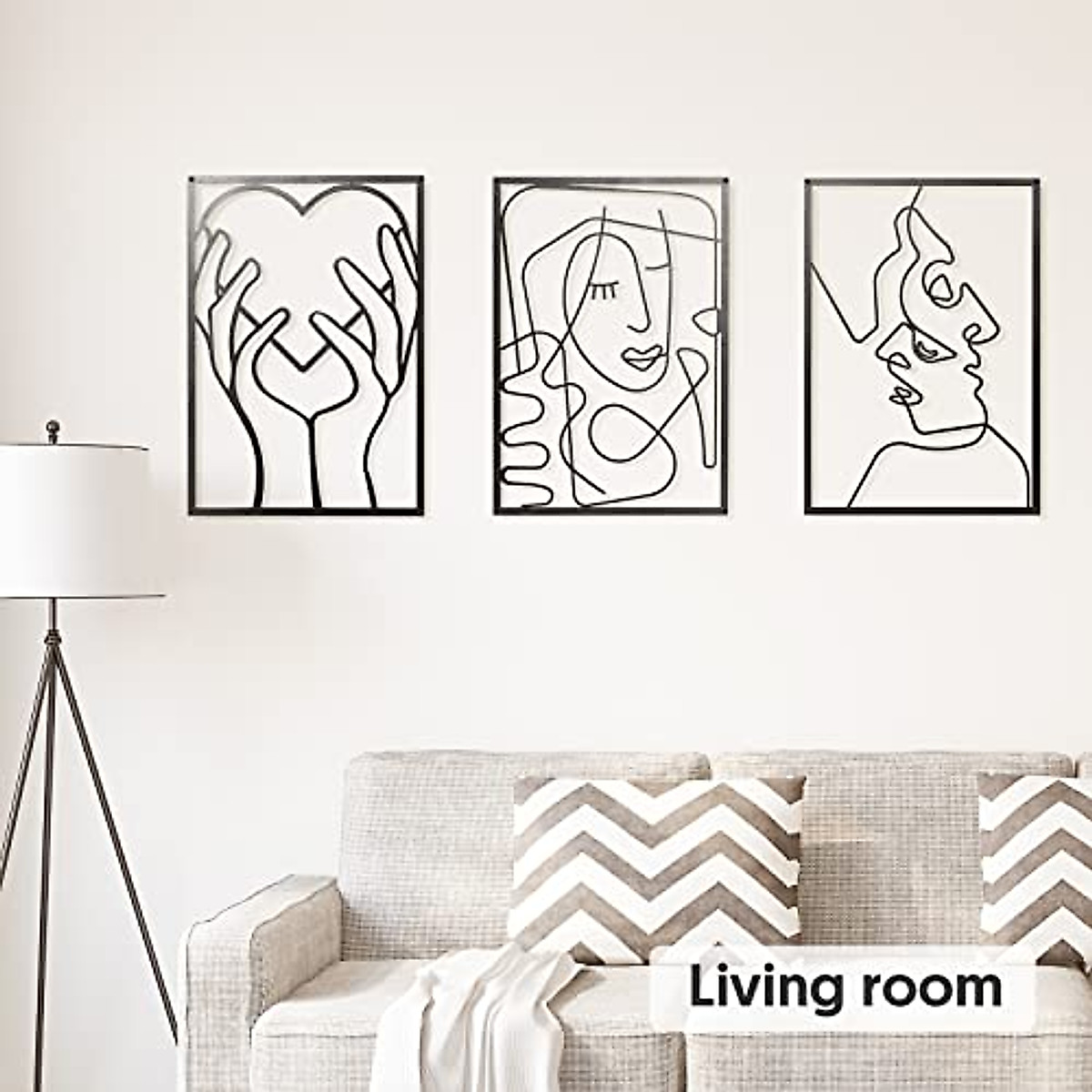 QIEGL 3 Packs Metal Wall Decor 0.12" Thickness Modern Home Decor for Black Coating with Silvery Sparkling 17"x11.8" Minimalist Wall Art Bedroom Decor Single Line Abstract Wall Sculptures for Living Room Bathroom Stairs etc.