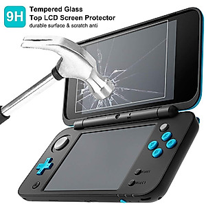 Hard Case Compatible New 2DS XL with 2 Packs Screen Protector, AFUNTA Anti-Scratch Crystal Clear Case, with 4 Pcs Tempered Glass Protective Films for Top and Bottom Screen