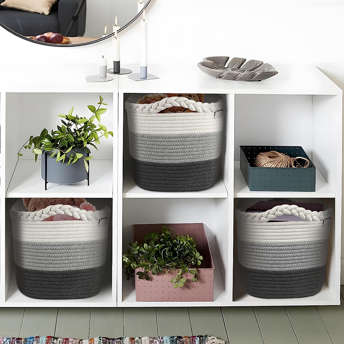 AivaToba 3 Pack Storage Basket: Toy Basket Cotton Rope Basket with Handles - Decorative Basket for Clothes, Blankets, Toys, Books（ 13.4” x 8” x 9” ）